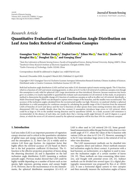 Pdf Quantitative Evaluation Of Leaf Inclination Angle Distribution On Leaf Area Index