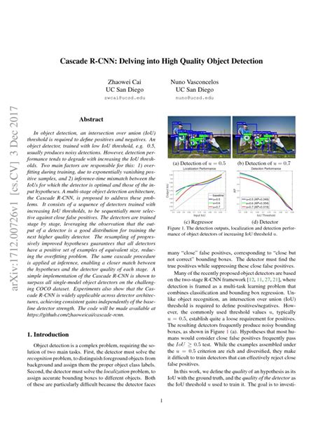 Cascade R CNN Delving Into High Quality Object Detection DeepAI