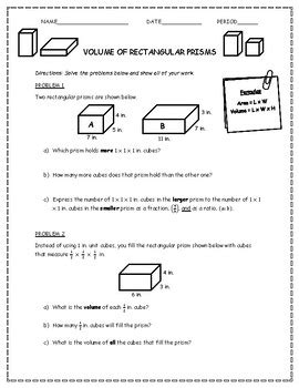 Volume Of Rectangular Prisms Practice Problems With KEY By Weargoingtolearn