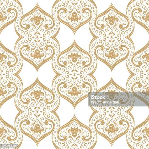 금색과 흰색 꽃 완벽 한 패턴입니다 빈티지 벡터 페이 즐 리 요소입니다 전통 터키 인도 모티브 직물 및 섬유에 대 한 좋은 벽지