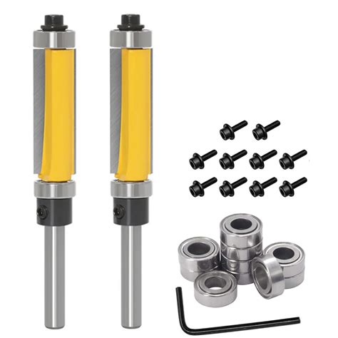 Bestgle 2pcs 14 Shank Top And Bottom Bearing Flush Trim Router Bit