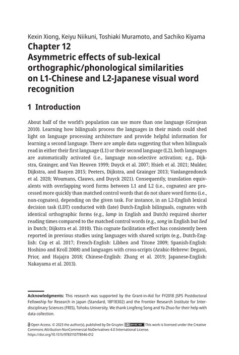 Pdf Chapter 12 Asymmetric Effects Of Sub Lexical Orthographicphonological Similarities On L1