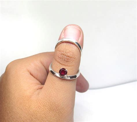 Solid Silver Ring Splint With Round Garnet Stone • Sterling Silver Swan Neck Sp Evabelle Jewelry