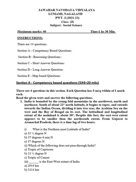 Ss Pwt 1 Class Ix 2021 22 Pdf Taxes Democracy