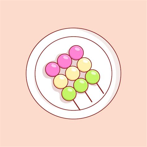 Premium Vector Tricolor Dango Japanese Food Illustration Flat Outlined Design On Plate