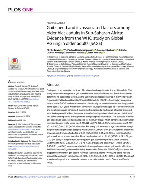 Pdf Gait Speed And Its Associated Factors Among Older Black Adults In