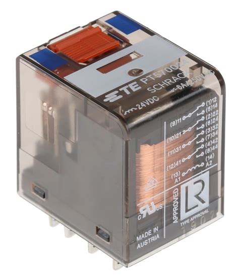 TE Connectivity 24V Dc Coil Non Latching Relay 4PDT 6A Switching Current Plug In 4 Pole