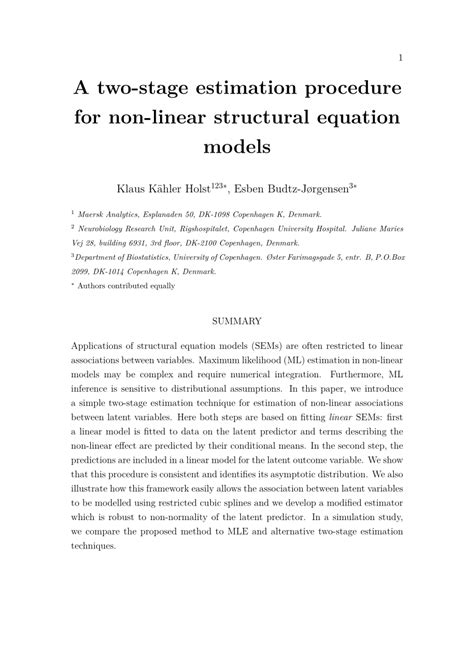 Pdf A Two Stage Estimation Procedure For Non Linear Structural Equation Models