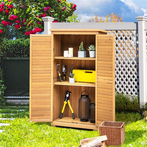 63 Outdoor Wooden Storage Cabinet Lockable Garden Tool Shed Vertical