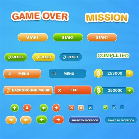 Gaming Gui Buttons PNG Transparent Cartoon Games Ui Buttons Set Colorful Gui For Games Games