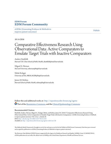 Pdf Comparative Effectiveness Research Using Observational Data