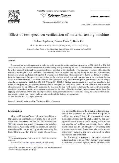 Pdf Effect Of Test Speed On Verification Of Material Testing Machine