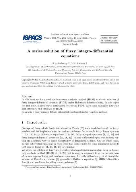 Pdf A Series Solution Of Fuzzy Integro Differential Equations