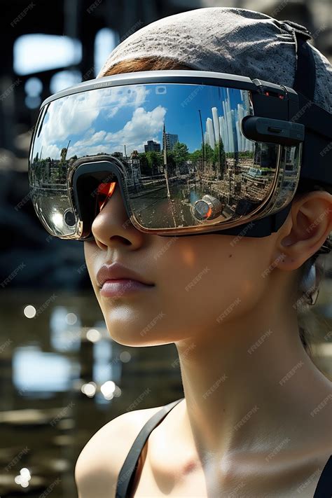 Premium Ai Image A Woman Wearing Goggles With Reflection Of A City In The Background