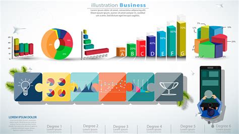 사업가 브레인 스토밍 연락처 는 그래프 직소 종이 로켓 접기 아이콘 인포 그래픽 템플릿과 휴대 전화를 사용 통신 가상현실에 대한 스톡 벡터 아트 및 기타 이미지 Istock