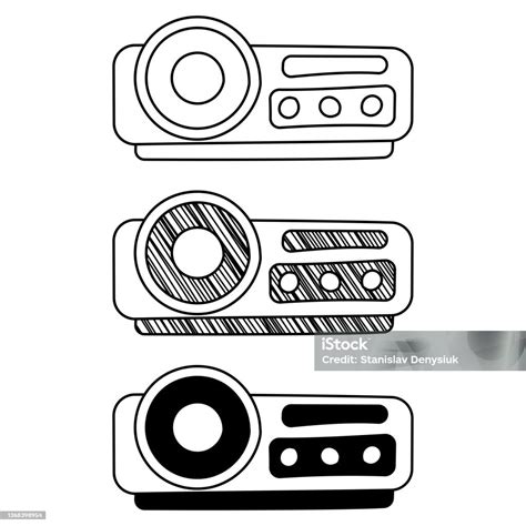 낙서 만화 스타일의 손으로 그린 벡터 프로젝터 세트 영화에 대한 스톡 벡터 아트 및 기타 이미지 영화 프로젝션 장비 0명 Istock
