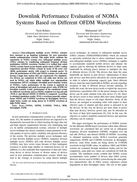 downlink performance evaluation of noma systems based on different ofdm