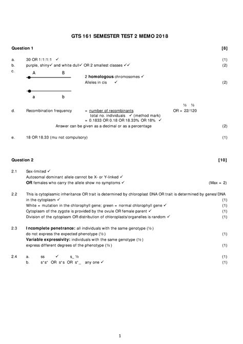 GTS161 Semester Test 2 Memo 2018 1 GTS 161 SEMESTER TEST 2 MEMO 2018 Question 1 8 A 30 OR