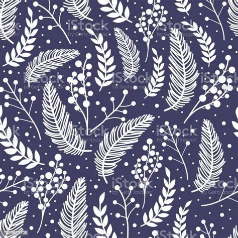 기발한 반복 패턴입니다 크리스마스와 겨울 테마입니다 식물 열매와 잎 손으로 그린 스타일입니다 0명에 대한 스톡 벡터 아트 및