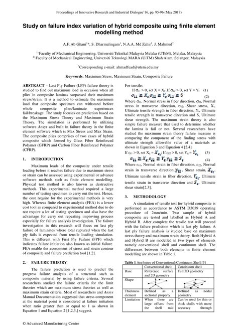 PDF Study On Failure Index Variation Of Hybrid Composite Using Finite Element Modelling Method