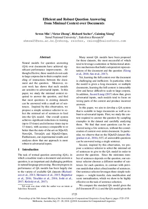 Pdf Efficient And Robust Question Answering From Minimal Context Over