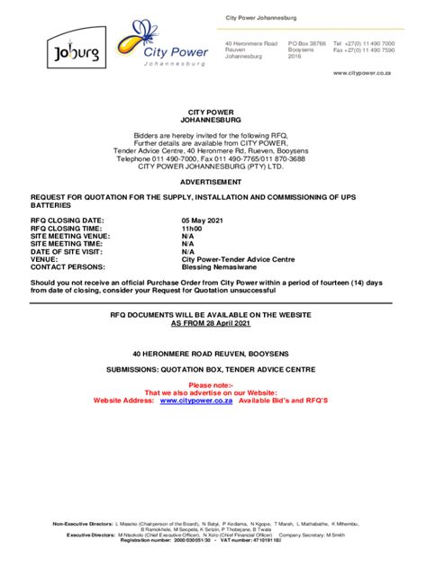 Fillable Online REQUEST FOR QUOTATION FOR THE SUPPLY INSTALLATION AND