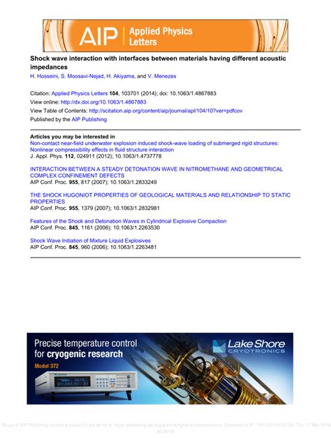 Pdf Shock Wave Interaction With Interfaces Between Materials Having