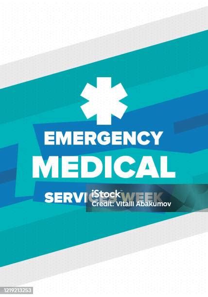 5 월 응급 의료 서비스 주간 미국에서 매년 축하 제어 및 보호 의료 의료 디자인 포스터 카드 배너 및 배경 벡터 일러스트레이션 5월에 대한 스톡 벡터 아트 및 기타 이미지