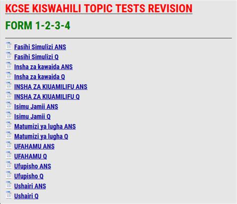 KCSE KISWAHILI TOPIC TESTS REVISION KCSE ONLINE