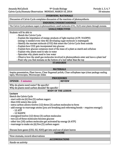 Lesson Plan Reflection Teaching Learning