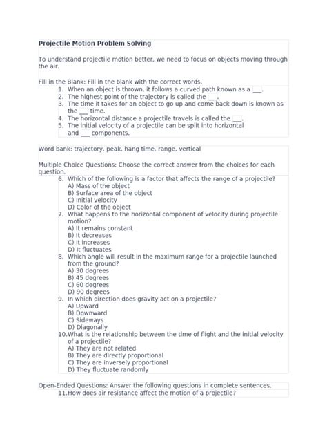 Projectile Motion Problem Solving Pdf Projectiles Physical Quantities