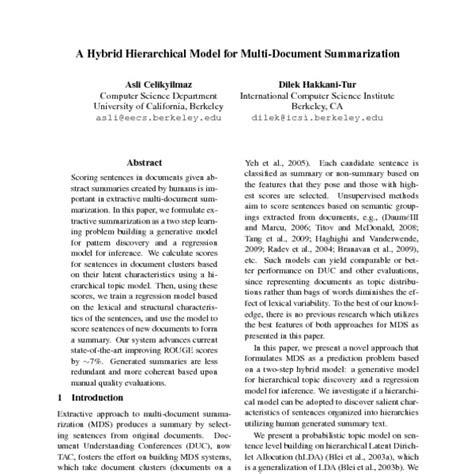 A Hybrid Hierarchical Model For Multi Document Summarization Acl Anthology