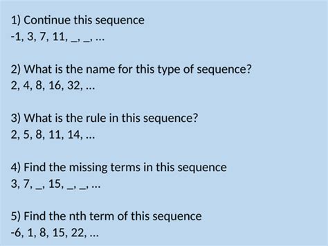 Linear Sequences Revision Worksheets Teaching Resources