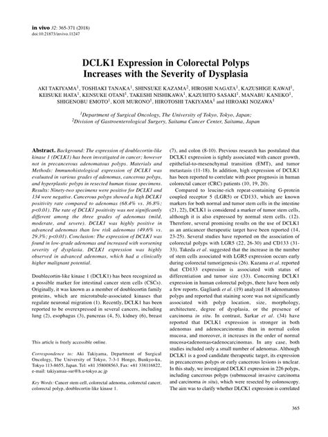 Dclk1 Expression In Colorectal Polyps Increases With The Severity Docslib