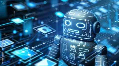 Chat Bot Icon Digital Overlays Of File Folders And Data Streams A