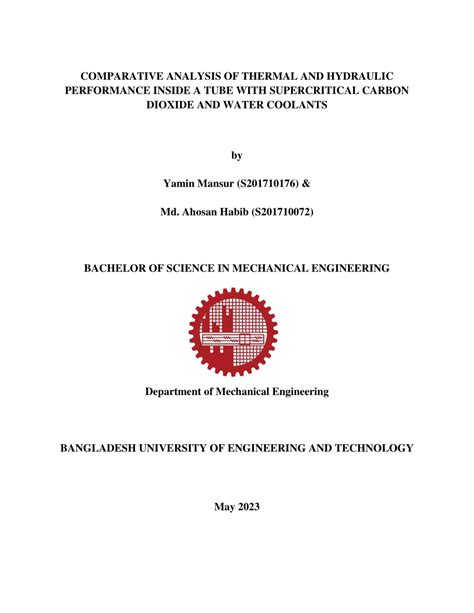 Pdf Comparative Analysis Of Thermal And Hydraulic Performance Inside A Tube With Supercritical