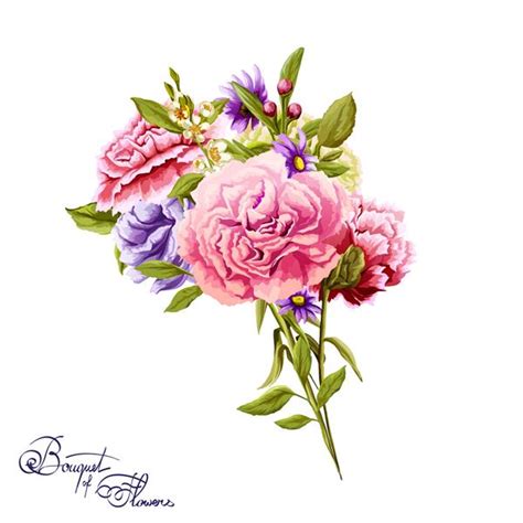 گل ها دسته گل میخک و گل صد تومانی گل های طراحی شده با دست وکتور سهام 1634152