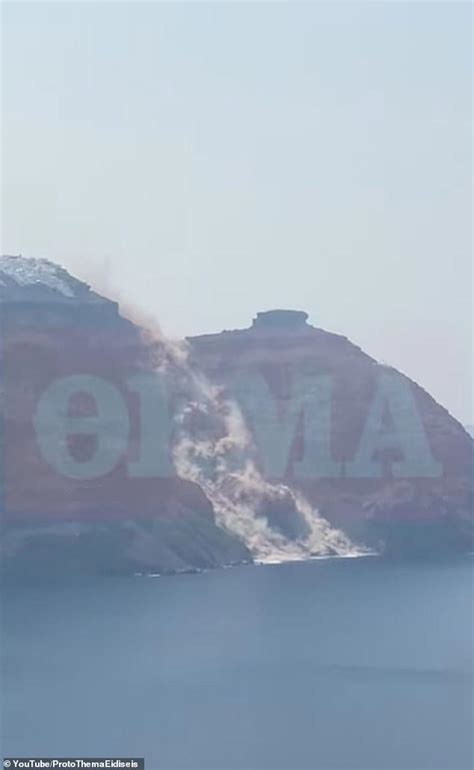 Massive Landslide Crashes Into The Sea In Santorini Engulfing Village With Dust As Tourists Watch On