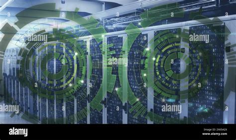 Image Of Loading Circles Over Binary Codes On Data Server Racks In