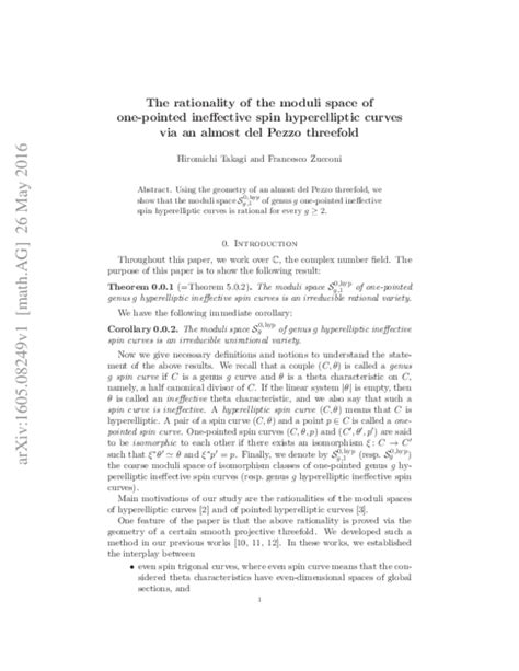 Pdf The Rationality Of The Moduli Space Of One Pointed Ineffective Spin Hyperelliptic Curves