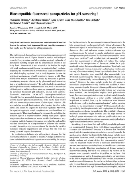 Biocompatible Fluorescent Nanoparticles For Ph Sensoring Pdf Nanoparticle Polymers