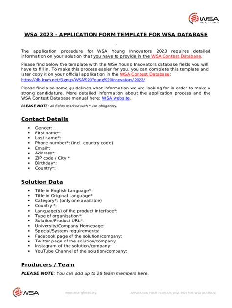Wsa 2023 Application Doc Template Pdffiller