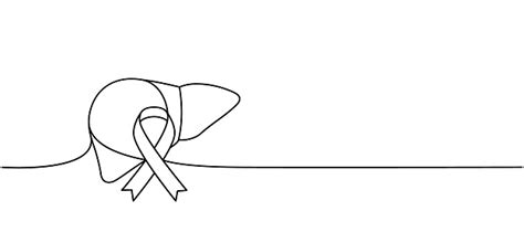 리본 한 줄 연속 그리기가 있는 인간의 간 암 인식 리본 에이즈 테이프 연속 한 줄 그림 흰색 배경에 격리 0명에 대한 스톡