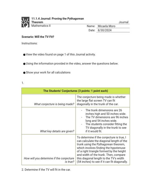 1114 Journal Proving The Pythagorean Theorem Journal 2 Pdf