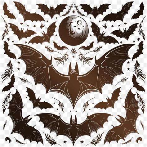 Premium Psd Gothic Bat Cnc Art With Wing Pattern And Moon Details Small Collage Scribble