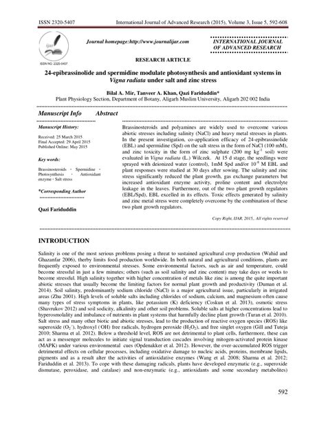 Pdf 24 Epibrassinolide And Spermidine Modulate Photosynthesis And Antioxidant Systems In Vigna