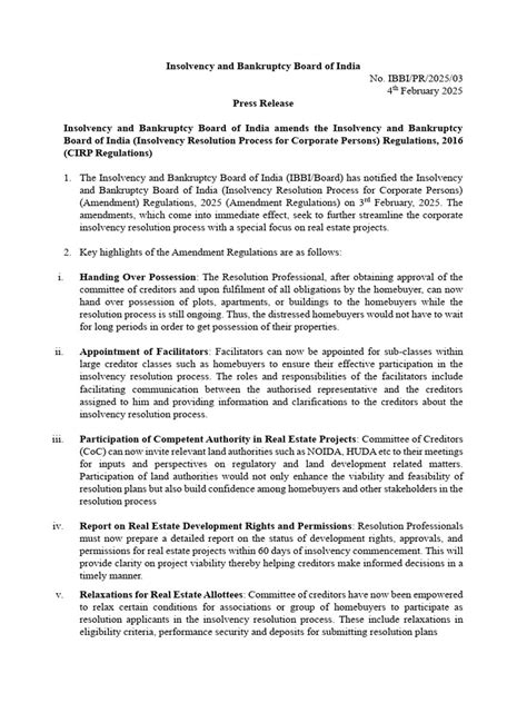 Amendments To Cirp Regulations Pdf Insolvency Bankruptcy