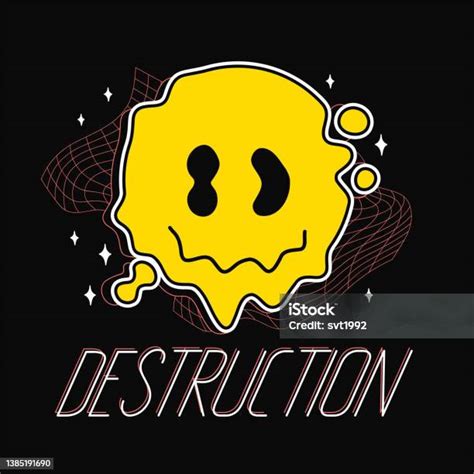 녹여 서 미소 얼굴 파괴 텍스트 견적 벡터 라인 만화 그래픽 일러스트 로고 디자인 트리피 심령 미소 이모티콘 은 포스터 티셔츠 로고 컨셉에 대한 얼굴 프린트를 녹입니다 T