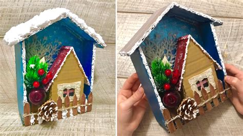 Домик в Домике Поделка на Новый год в школу или в садик с шаблонами Зимние поделки из картона