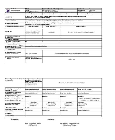Pre Cal Dll For Shs 1 Pdf Ellipse Learning